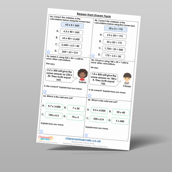 Year 6 Reason From Known Facts Reasoning And Problem Solving Resource ...