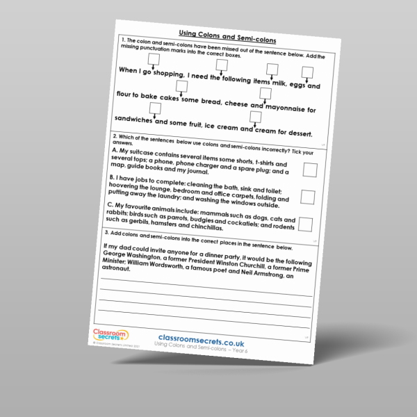 Year 6 Using Colons And Semi Colons Mixed Activity Resource | Classroom ...