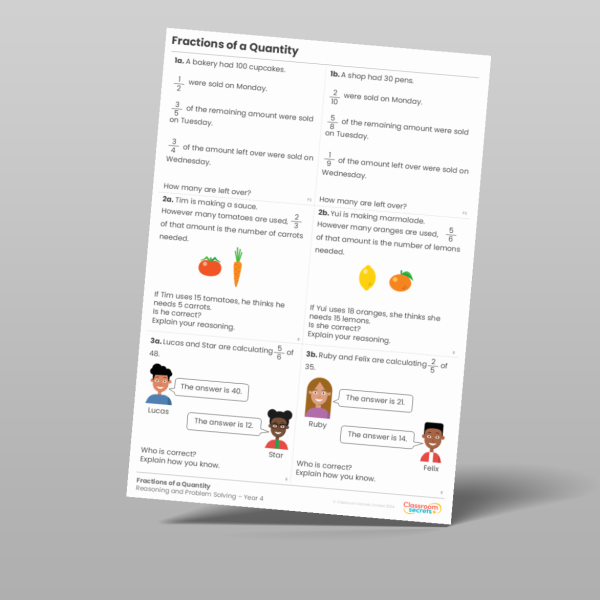 Fractions of a Quantity Reasoning and Problem Solving Resource ...