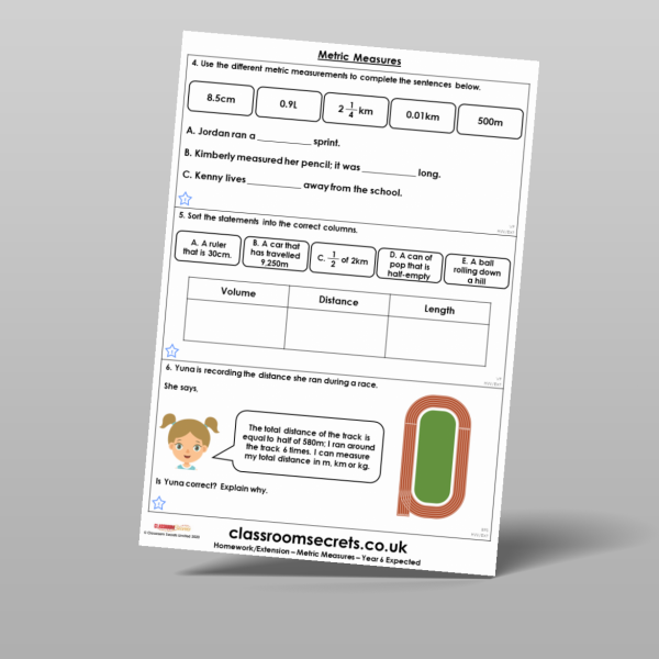 Year 6 Metric Measures Homework Resource | Classroom Secrets