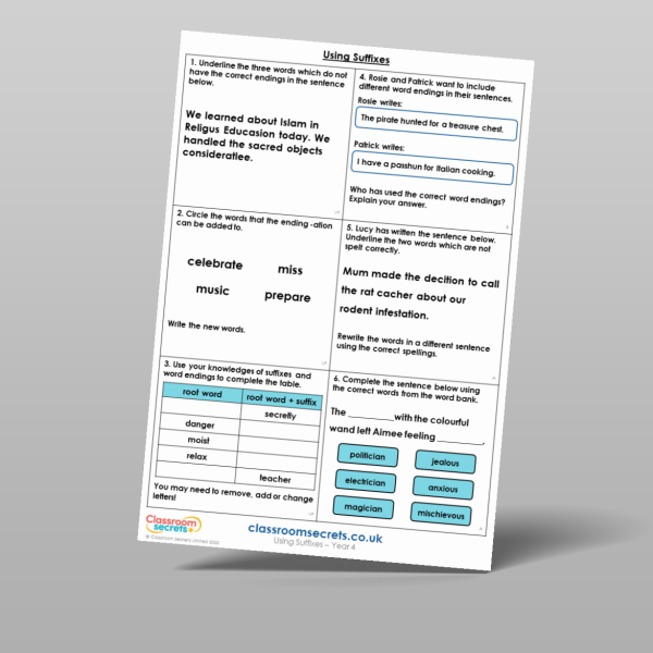 Year 4 Using Suffixes Mixed Activity Resource | Classroom Secrets