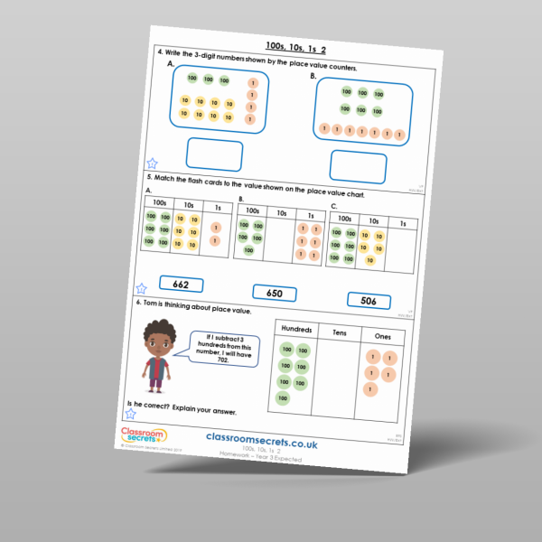 Year 3 100s 10s 1s 2 Homework Resource | Classroom Secrets