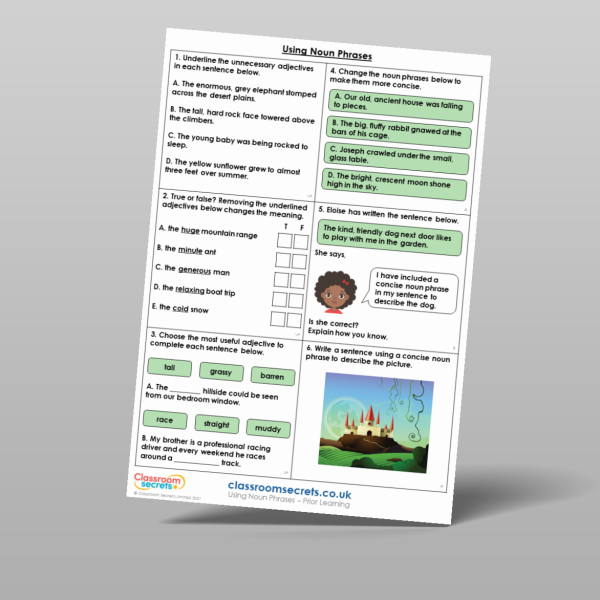 Year 5 Using Noun Phrases Prior Learning Resource | Classroom Secrets