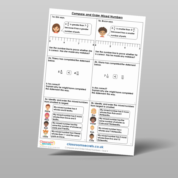 Year 4 Compare And Order Mixed Numbers Reasoning And Problem Solving Resource | Classroom Secrets