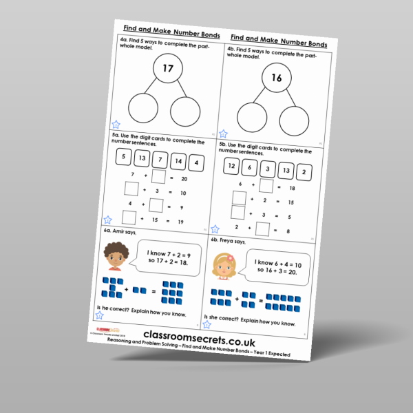 Year 1 Find And Make Number Bonds Reasoning And Problem Solving Resource Classroom Secrets