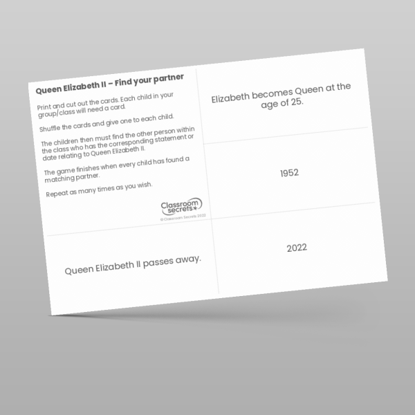 KS2 Queen Elizabeth Ii Find Your Partner Activity Resource | Classroom ...