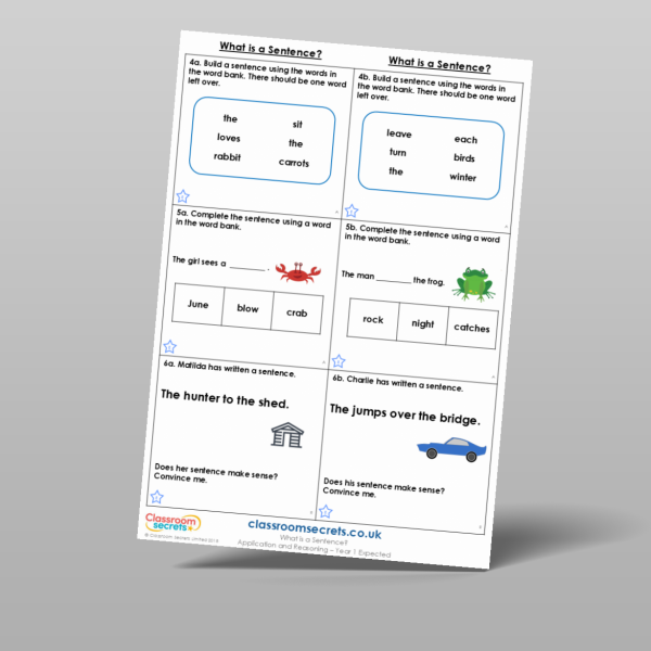 Year 1 Recognising A Sentence Application And Reasoning Resource Classroom Secrets
