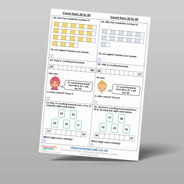 Year 1 Count From 20 To 50 Reasoning And Problem Solving Resource Classroom Secrets
