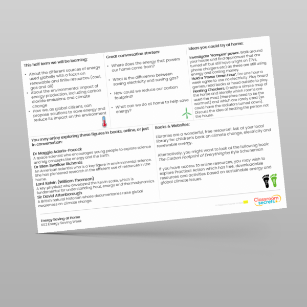 KS2 Energy Saving At Home Resource | Classroom Secrets