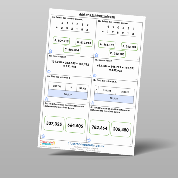 Year 6 Add And Subtract Integers Varied Fluency Resource | Classroom Secrets