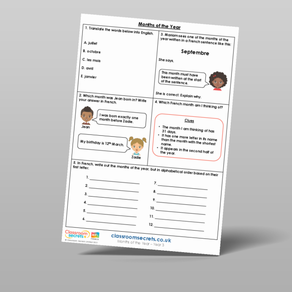 Year 3 Months Of The Year Main Activity Resource | Classroom Secrets
