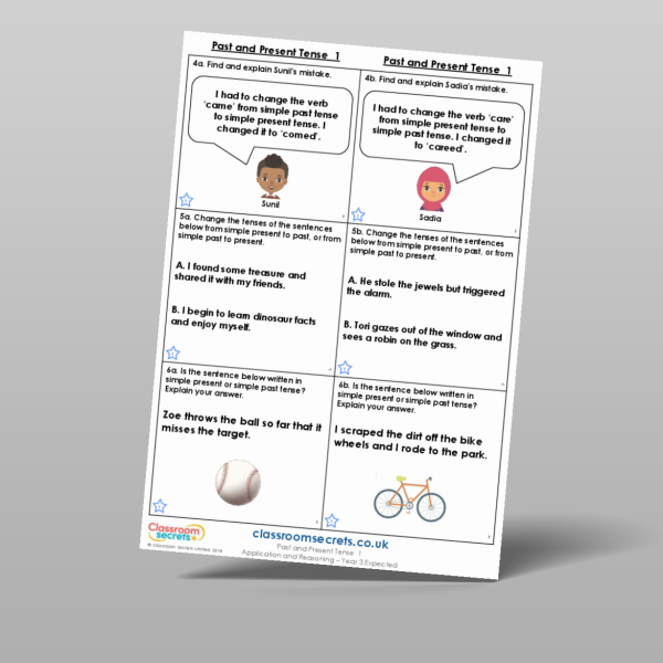 Year 3 Past And Present Tense 1 Application And Reasoning Resource ...
