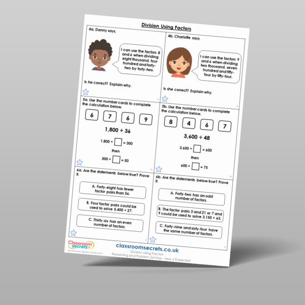 Year 6 Division Using Factors Reasoning And Problem Solving Resource ...
