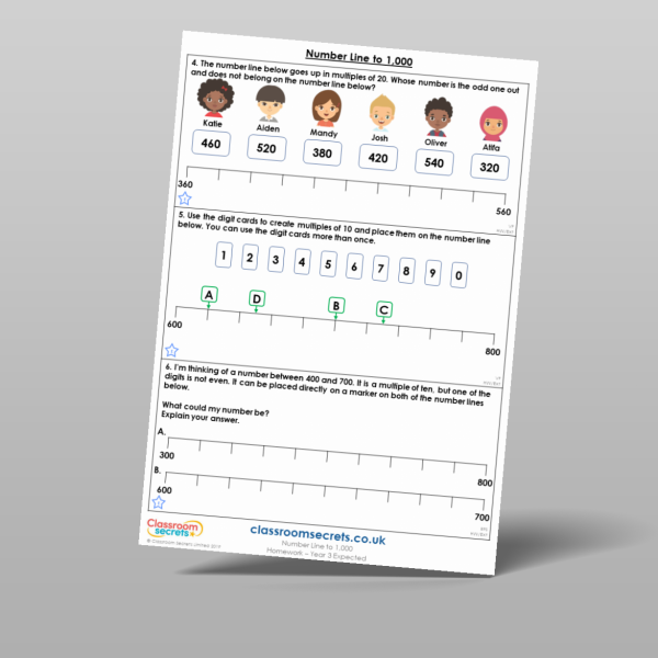 Year 3 Number Line To 1 000 Homework Resource | Classroom Secrets