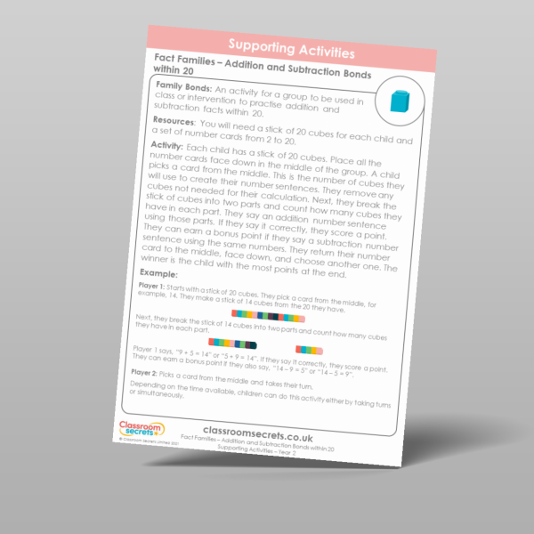 Year 2 Fact Families Addition And Subtraction With 20 Supporting ...