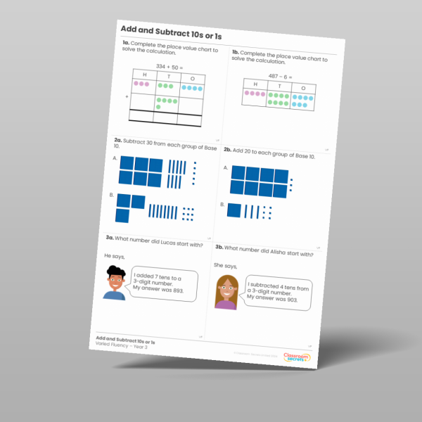 Year 3 Add Or Subtract 10s Or 1s Varied Fluency Resource | Classroom ...