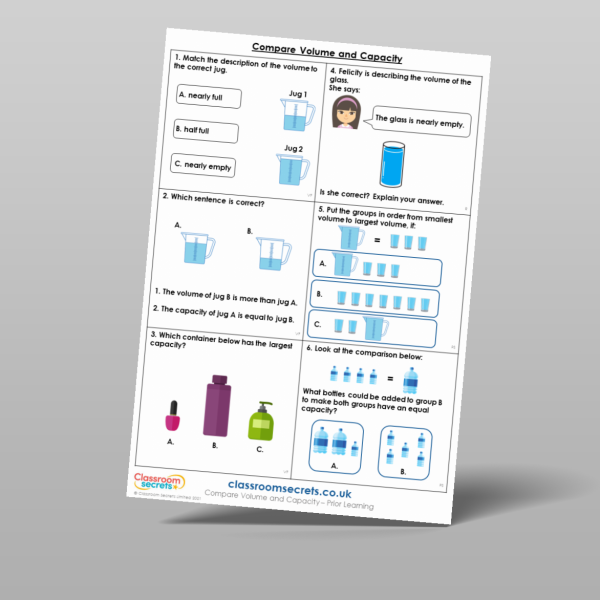Year 2 Compare Volume And Capacity Prior Learning Resource | Classroom ...