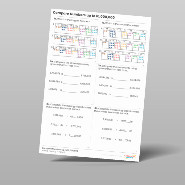 Year 6 Compare Numbers Up To 10 000 000 Varied Fluency Resource ...