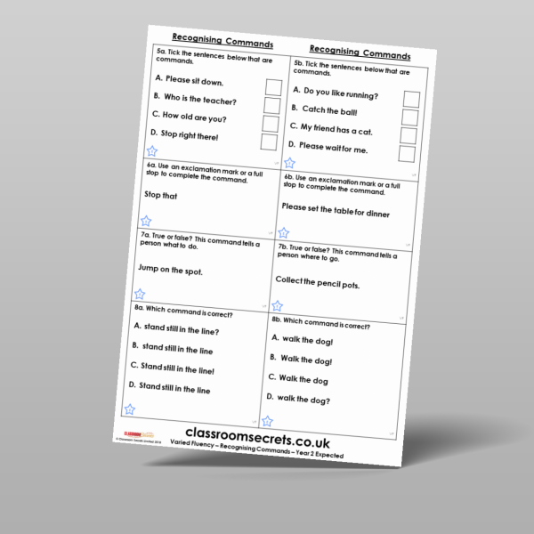 Year 2 Recognising Commands Varied Fluency Resource Classroom Secrets