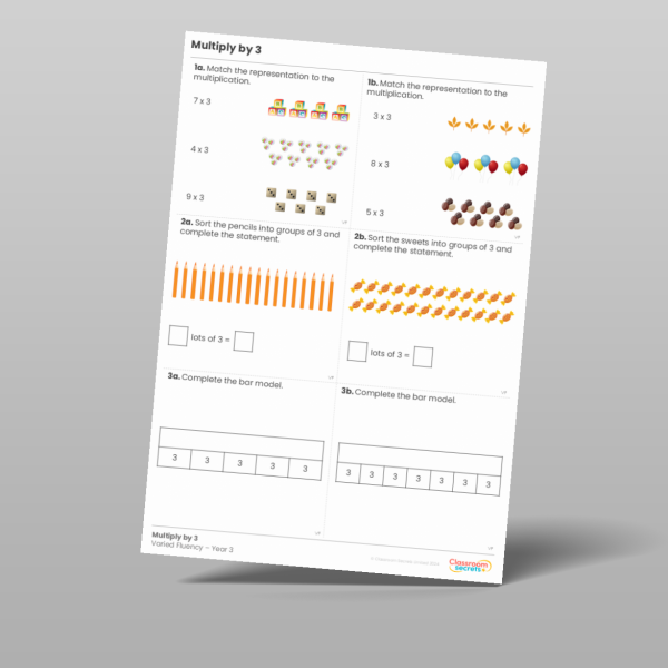 Year 3 Multiply By 3 Varied Fluency 2 Resource | Classroom Secrets