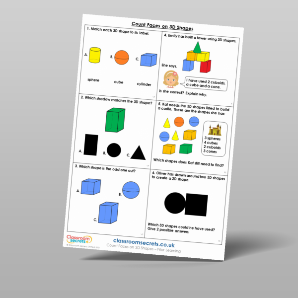 Year 2 Count Faces On 3d Shapes Prior Learning Resource | Classroom Secrets