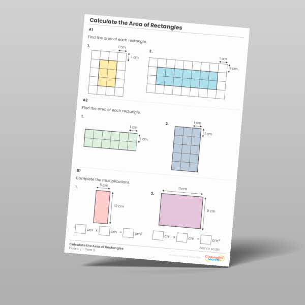 Year 5 Calculate Area Of Rectangles Fluency Matrix Resource | Classroom Secrets