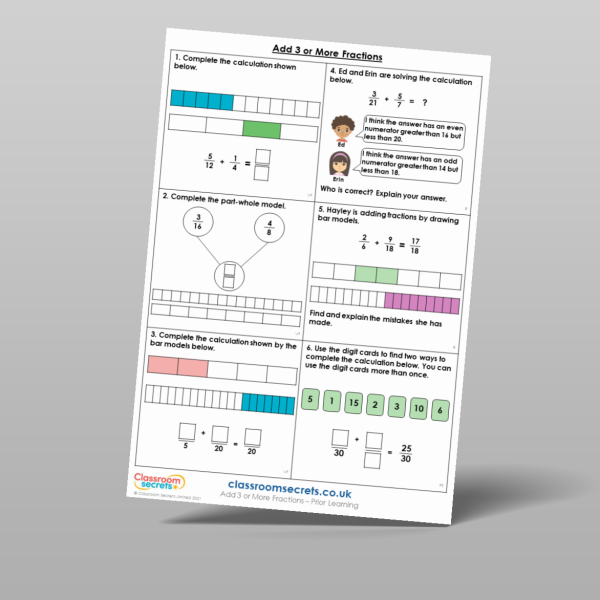 Year 5 Add 3 Or More Fractions Prior Learning Resource | Classroom Secrets
