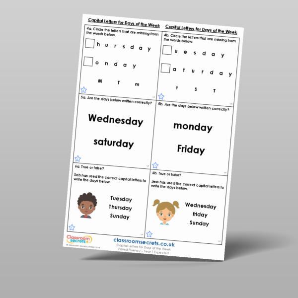 Capital Letters for Days of the Week Varied Fluency Resource ...