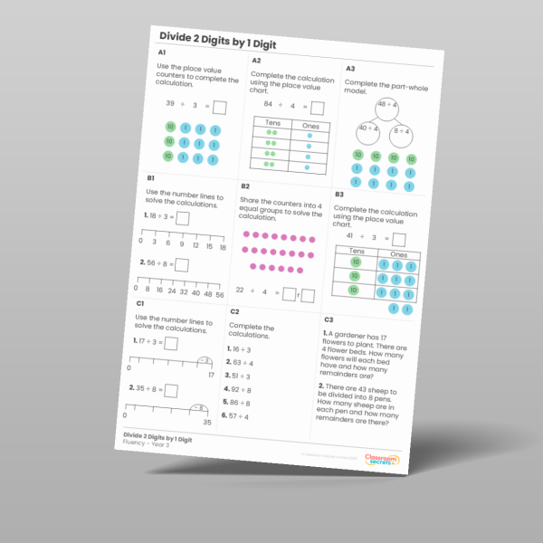 Year 3 Divide 2 Digits By 1 Digit Fluency Matrix Resource | Classroom ...