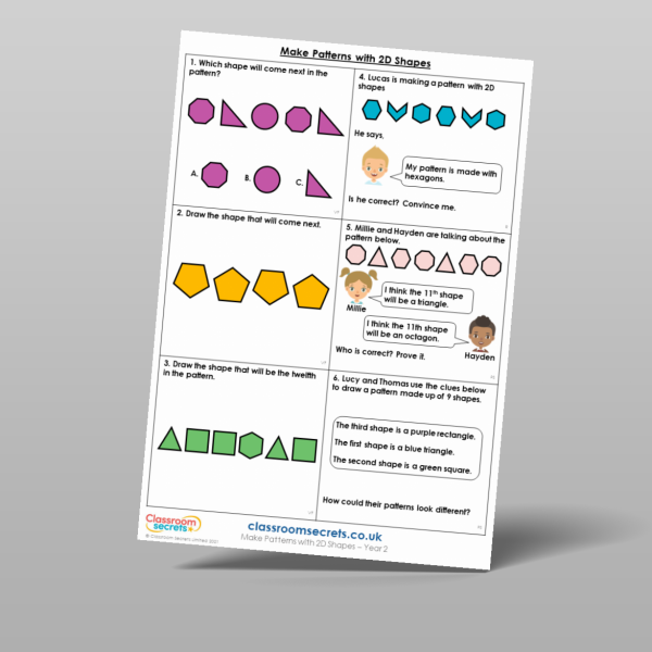 Year 2 Make Patterns With 2d Shapes Mixed Activity Resource | Classroom ...