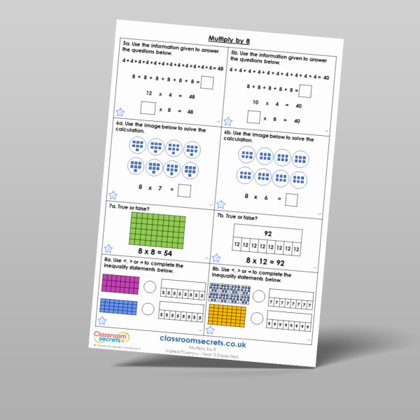 Year 3 Multiply By 8 Varied Fluency Resource | Classroom Secrets