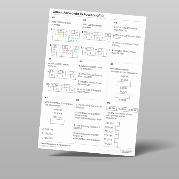 Year 5 Count Forwards In Powers Of 10 Fluency Matrix Resource ...