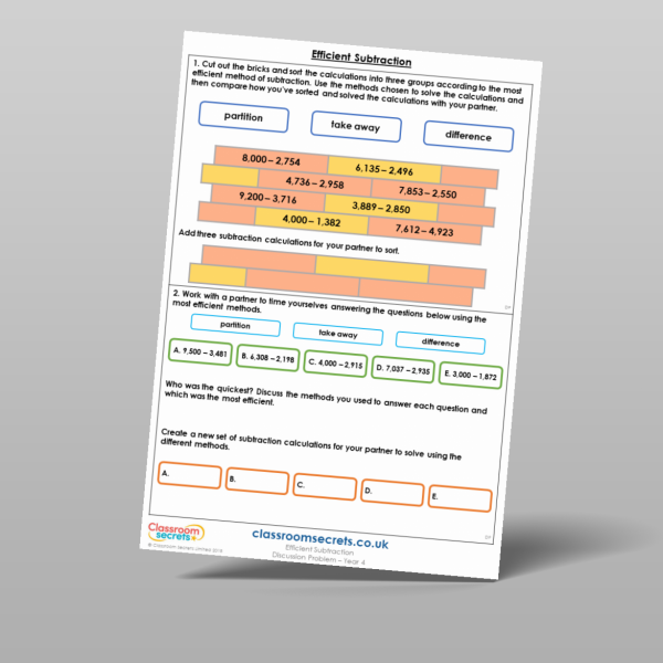 Year 4 Efficient Subtraction Discussion Problem Resource | Classroom ...