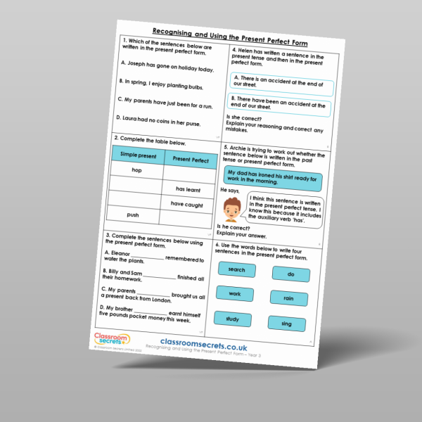 Year 3 Recognising And Using Present Perfect Form Mixed Activity ...