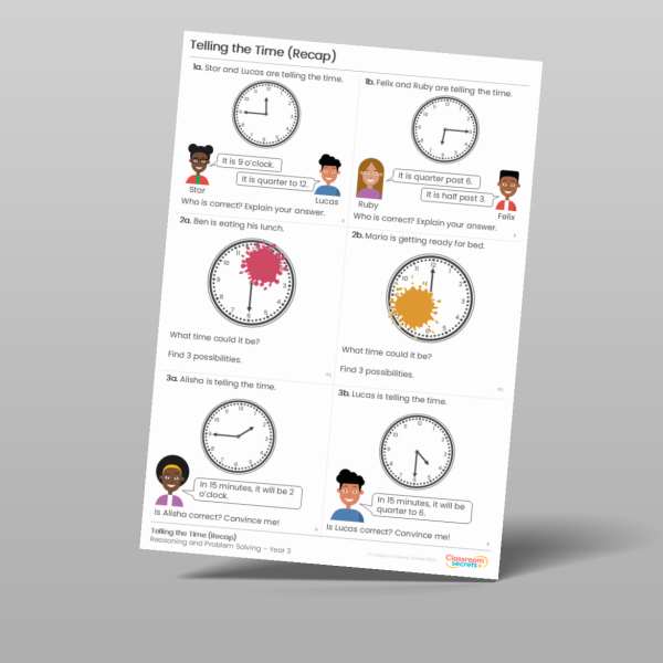Year 3 Telling The Time Recap Reasoning And Problem Solving Resource ...