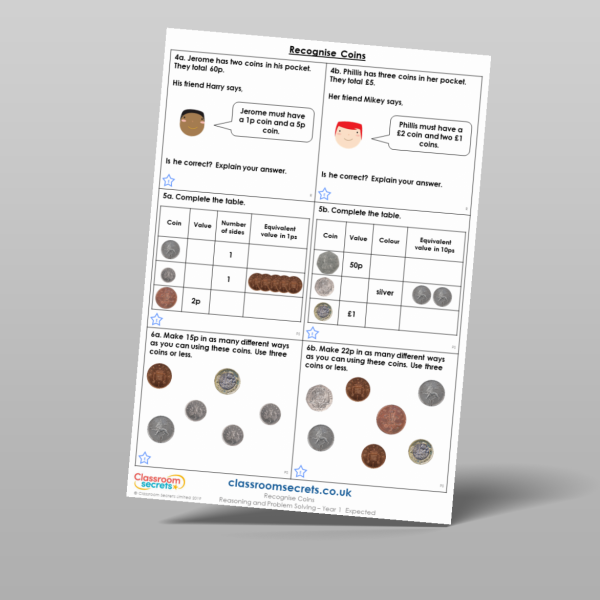 Year 1 Recognise Coins Reasoning And Problem Solving Resource ...