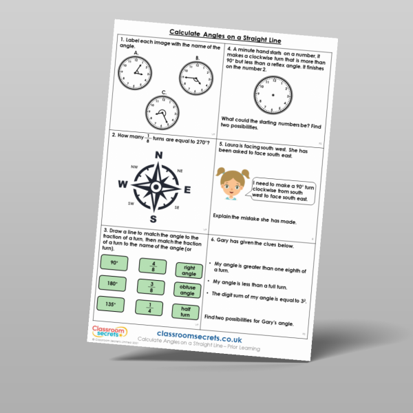 Year 5 Calculate Angles On A Straight Line Prior Learning Resource ...