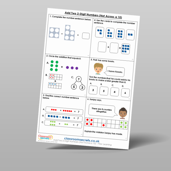 Year 2 Add Two 2 Digit Numbers Not Across A 10 Prior Learning Resource ...