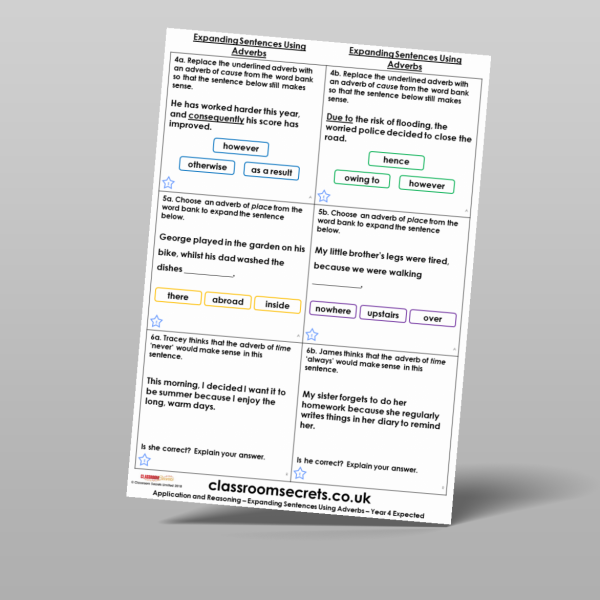 Year 4 Expanding Sentences Using Adverbs Application And Reasoning ...