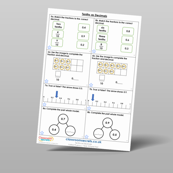 Year 3 Tenths As Decimals Varied Fluency Resource | Classroom Secrets