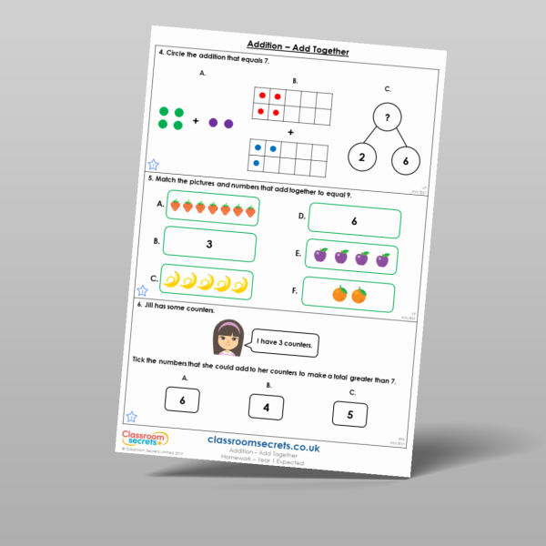 Year 1 Addition Add Together Homework Resource | Classroom Secrets