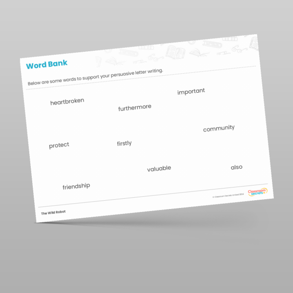 Year 4 The Wild Robot Writing Unit Word Bank Resource | Classroom Secrets