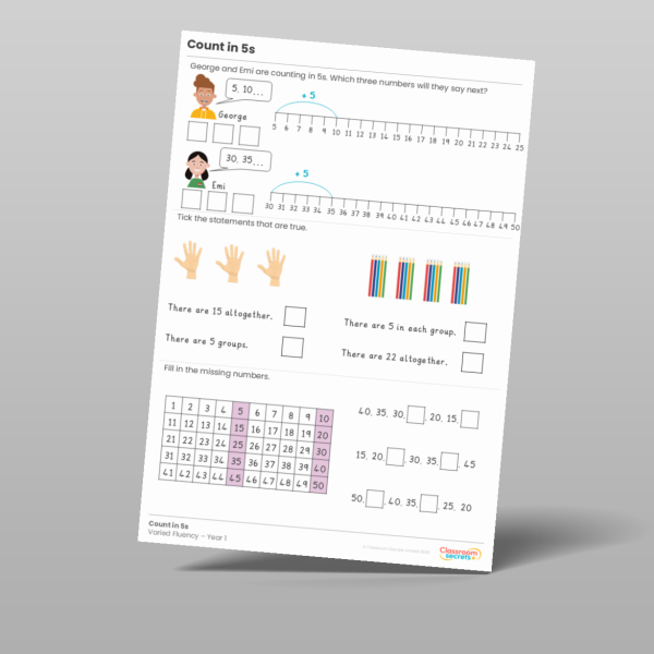 Year 1 Count In 5s Varied Fluency 2 Resource | Classroom Secrets