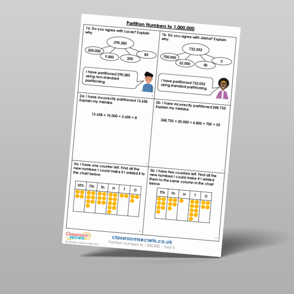 Year 5 Partition Numbers To 1 000 000 Reasoning And Problem Solving Resource | Classroom Secrets