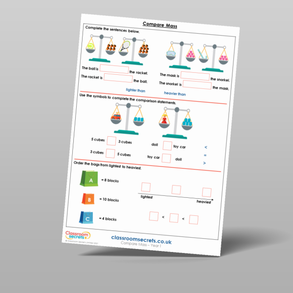 Year 1 Compare Mass Main Activity Resource | Classroom Secrets