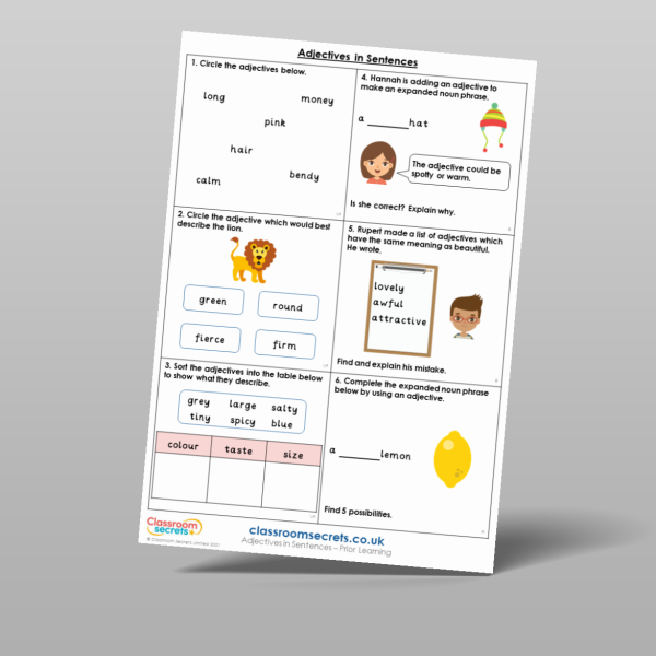 Year 2 Using Adjectives In Sentences Prior Learning Resource ...