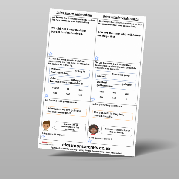 Year 2 Using Simple Contractions Application And Reasoning Resource Classroom Secrets
