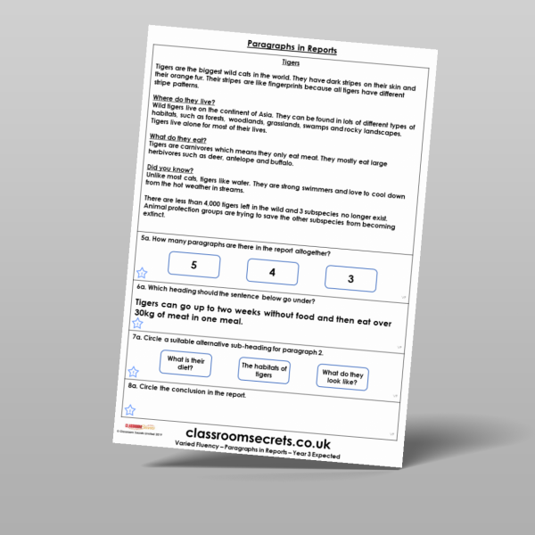 Year 3 Paragraphs In Reports Varied Fluency Resource | Classroom Secrets
