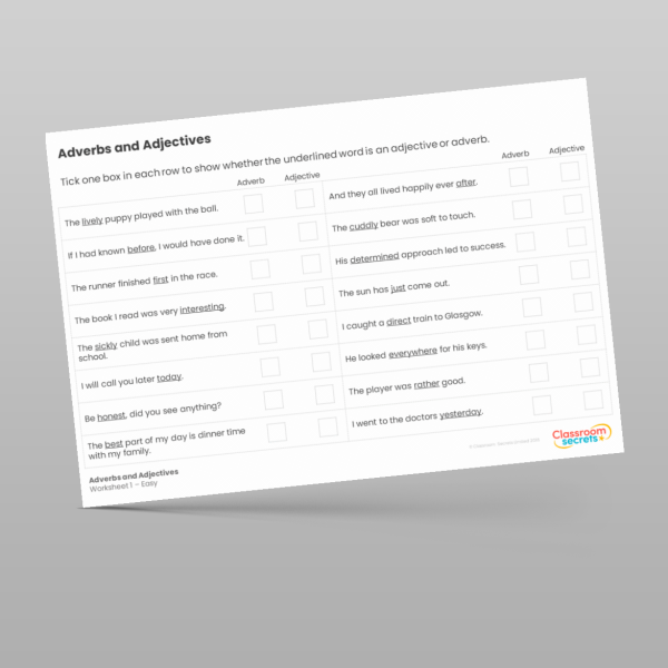 KS2 Adverbs And Adjectives Test Practice Resource | Classroom Secrets