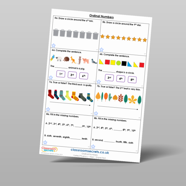 Year 1 Ordinal Numbers Varied Fluency Resource | Classroom Secrets